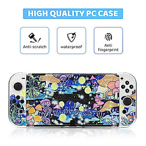 GLDRAM Glitter Clear Case Compatible with Nintendo Switch OLED, Anti-Scratch PC Protective Skin Cover, Flash Shiny Switch OLED Shell Accessories with Fireflies & Mushroom Pattern