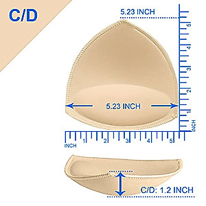 FANMAOUS 5 pairs Women's Triangle Bra Pads Inserts Removable Push Up Sports Bra Cups Replacements For Bikini Top Swimsuit (5 pairs beige C/D)