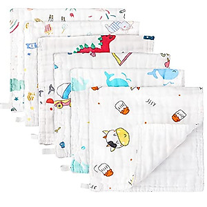 JULBEAR 6 Pack Burp Cloths for Baby, Toddler Burp Cloths Large 20 ×10 Inches Organic Cotton Muslin Burp Cloths for Boys & Girls, Newborn Towel Absorbent Burping Rag