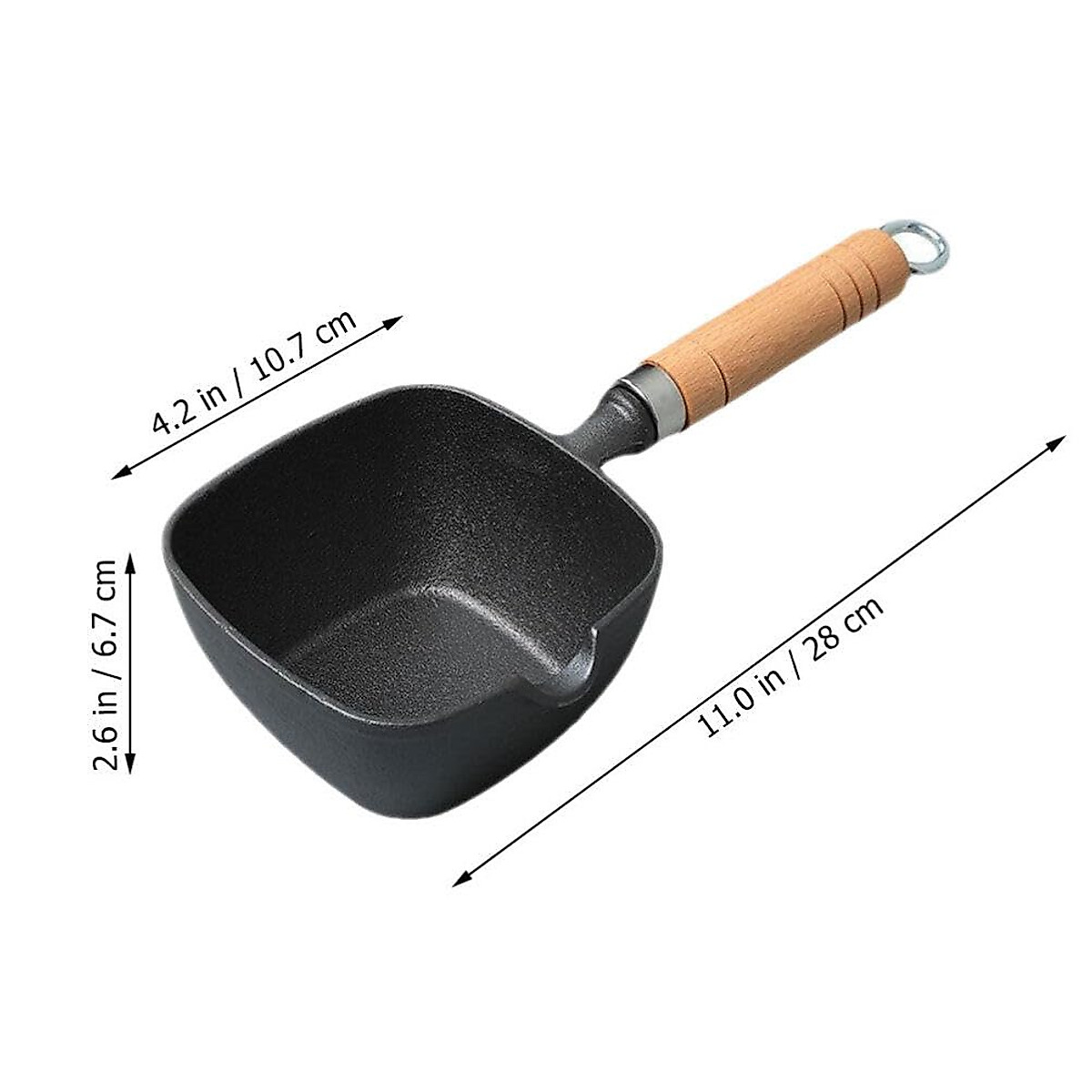Yardwe Cast Iron Pot, Butter Iron Oil Heating Pot with Wooden Handle Cookware Melting Pot (4inch)