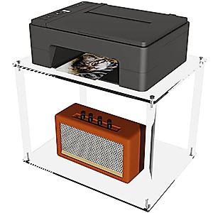 CRYSFLOA Acrylic Printer Stand 2 Tier Storage Shelves Desktop Stand for Printer Home Office Desk Organizer Printer Shelf Book Storage Desktop Shelf for Work Kitchen Storage Shelves 15.7'' x 11.6''