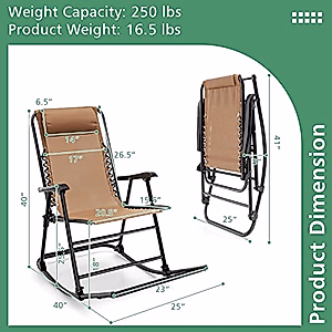 ZLDXDP Patio Camping Rocking Chair Folding Rocking Chair Footrest Blue