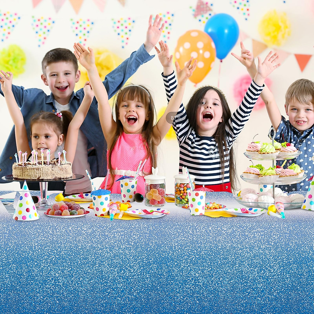 6 Pack Ombre Blue Plastic Tablecloth for Parties, Gradient Pastel Blue Disposable Tablecloths for Rectangle Tables, Royal Blue Sprinkle Table Cover for Wedding Birthday Anniversary Party, 54 x 108Inch