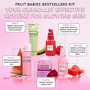 Glow Recipe - Fruit Babies Bestsellers Kit - Mini Travel Size Beauty Essentials - Avocado Foam Cleanser, Niacinamide Dew Drops Serum, Pore-Tight Toner, Salicylic Serum, Hyaluronic Acid Cream (5 Count)
