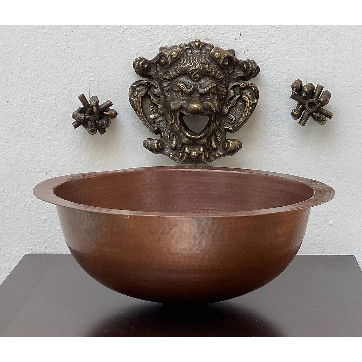 15" Round Copper Bathroom Sink Mexican Copper Bath Sink Pure Copper Hand Hammered Dual Mount Brown CPS06