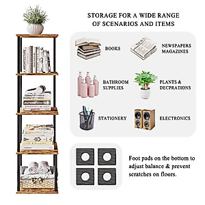 POBOMULI 46" Narrow Bookshelf, 5-Tier Tall Bookcase Small Space, Corner Book Shelf Slim Storage Display Rack Living Room Bedroom Study Office, Rustic Brown