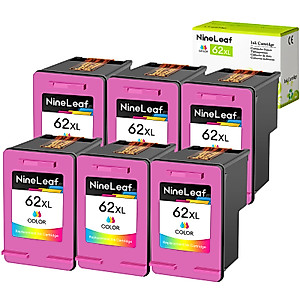 NineLeaf Remanufactured Ink Cartridge Replacement for HP 62XL 62 XL use in Envy 5540 5640 5660 7644 7645 OfficeJet 5740 8040 OfficeJet 200 250 Series Inkjet Printer（6 Pack Tri-Color