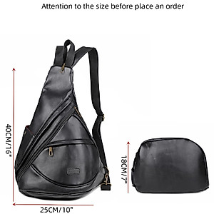 Baosha Leather Sling Bag Small Crossbody Backpack Casual Daypack Outdoor Cycling Hiking Backpack XB-10 (Black)