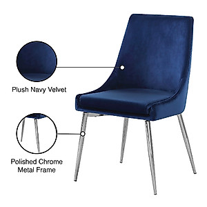 Meridian Furniture Karina Collection Modern | Contemporary Velvet Upholstered Dining Chair with Sturdy Metal Legs, Set of 2, 19.5" W x 21.5" D x 33.5" H, Navy
