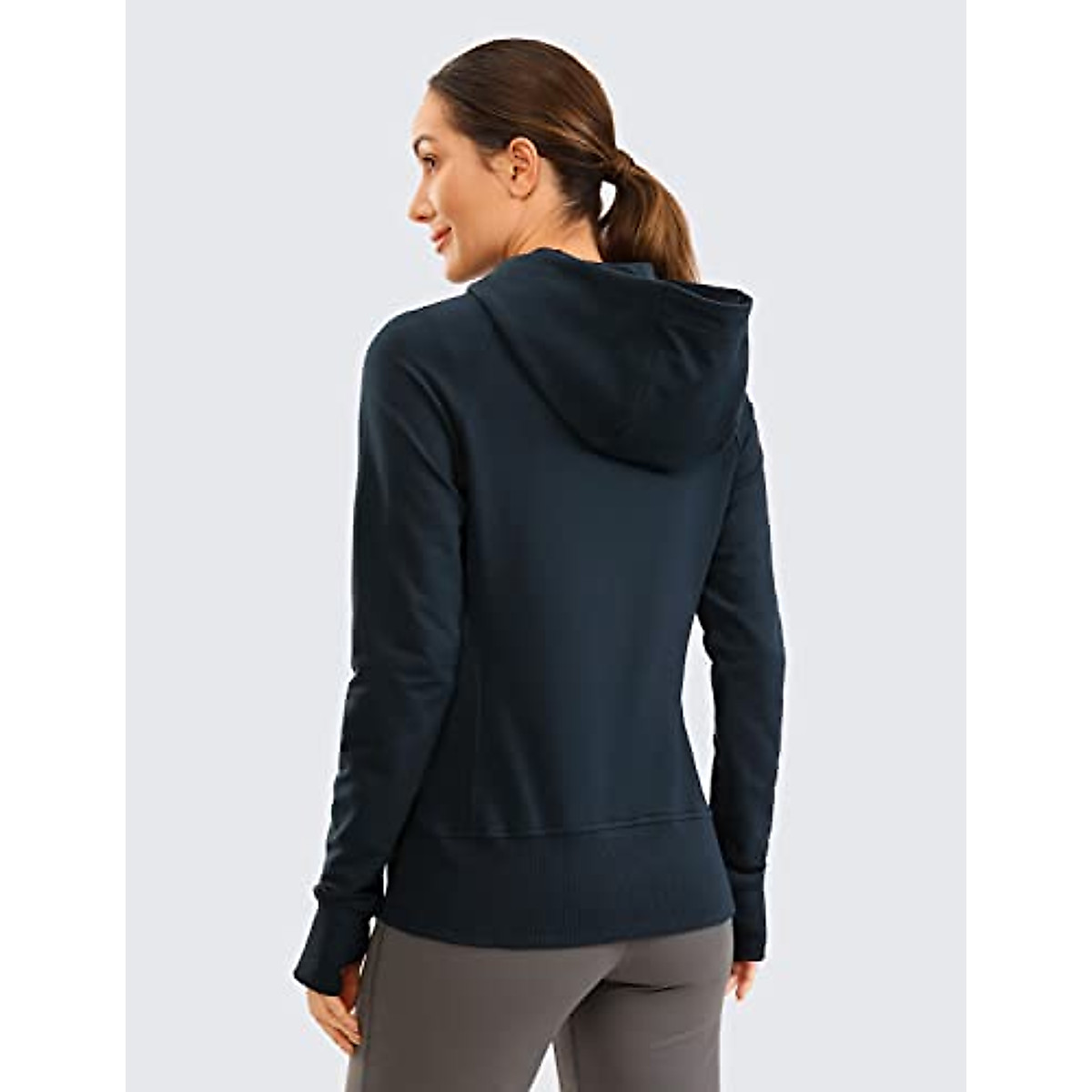 CRZ YOGA Women's Full Zip Hooded Sweatshirts Workout Sweat Jackets Slim Fit Running Track Hoodies with Thumbholes True Navy Large