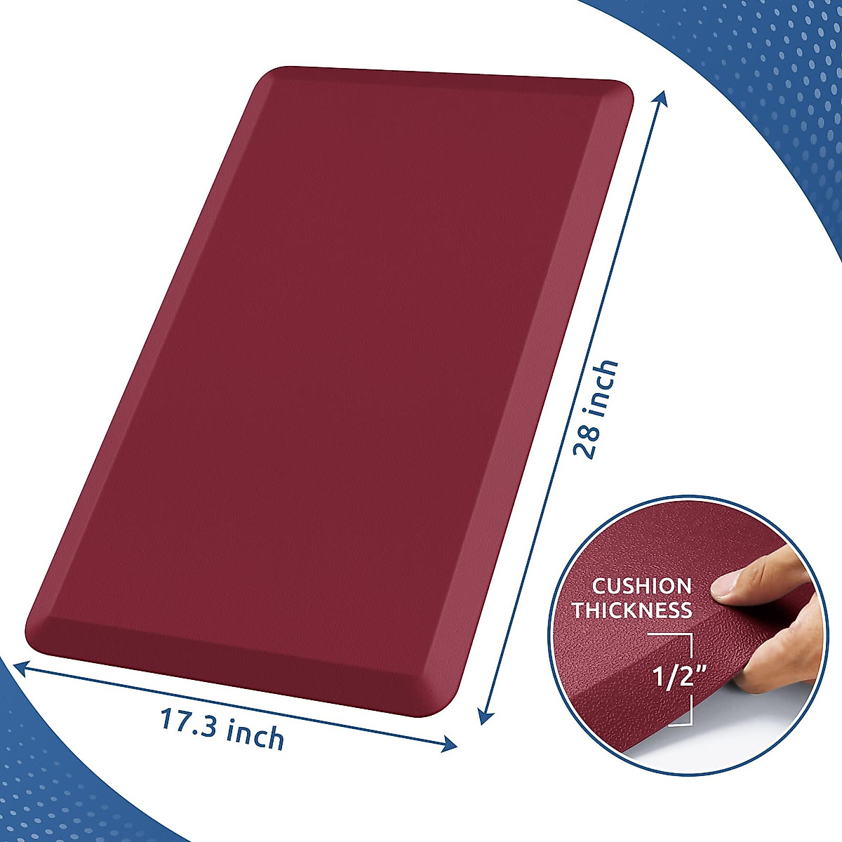 KitchenClouds Kitchen Mat Cushioned Anti Fatigue Rug 17.3"x28" Waterproof Non Slip Kitchen Standing Desk Mat Comfort Floor Mats for Kitchen House Sink Office (Red)