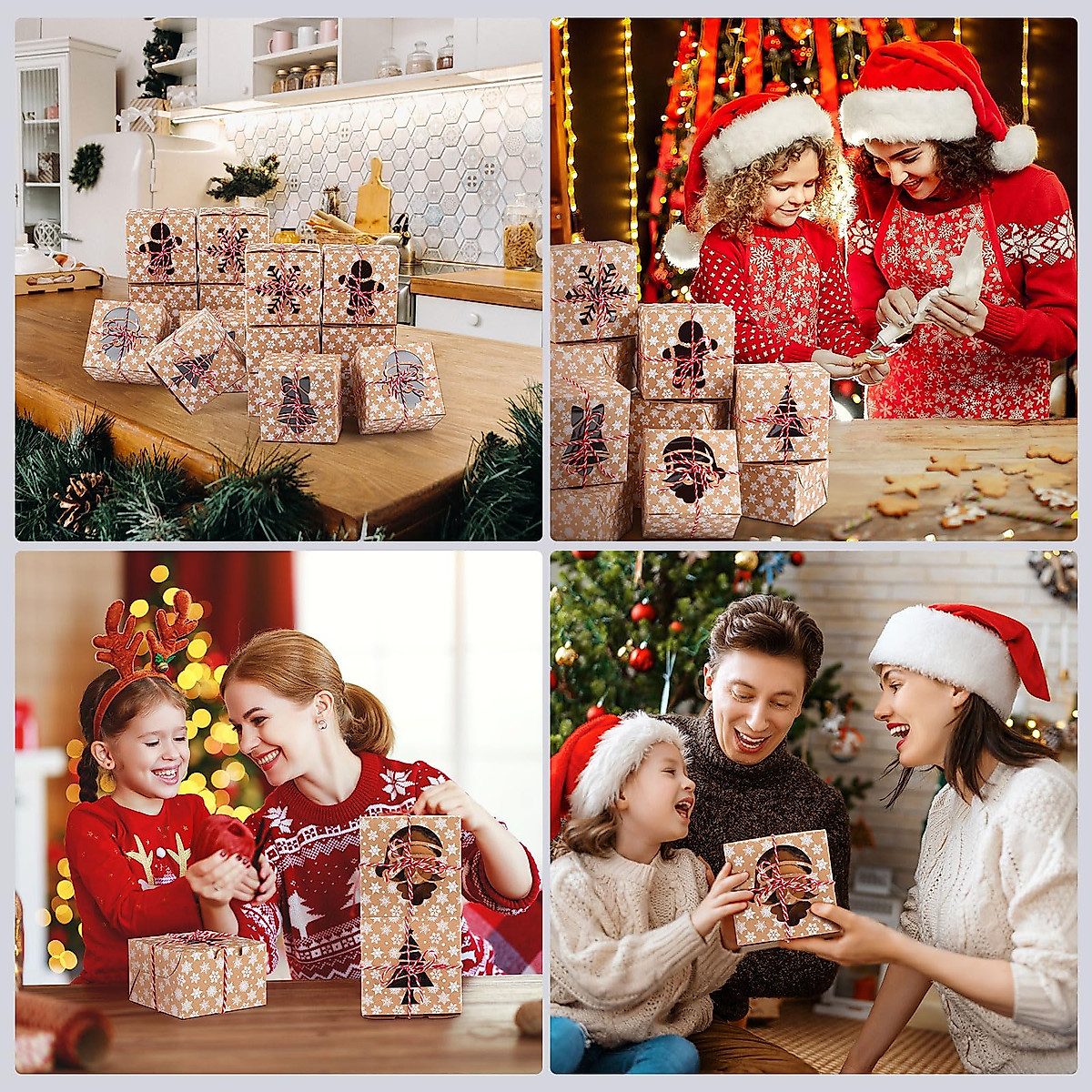 Tenare 30 Pieces Christmas Cookie Boxes with Clear Window Cupcake Boxes Bakery Boxes Pastry Packaging Boxes Brown Kraft Present Box with Rope for Food Present Giving, 4 x 4 x 2.5 Inches (Delicate)