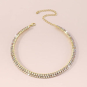 Vcagirest Layered Chain Choker Necklace Crystal Diamond Necklace Prom Wedding Party Statement Jewelry for Women and Girls (Gold)