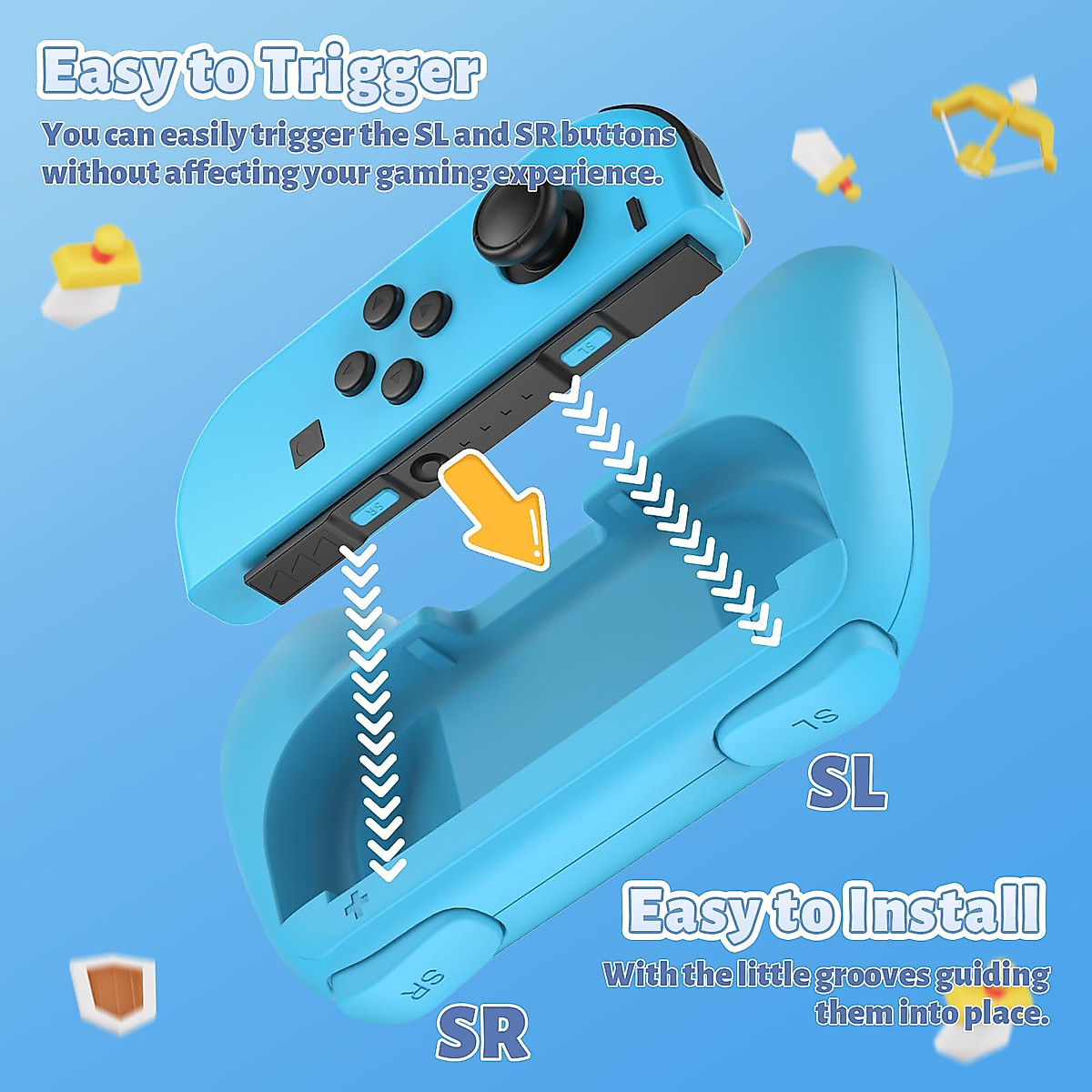 FastSnail Grips Compatible with Nintendo Switch Joy-Con, Wear-Resistant Handle Kit Compatible with Switch Joy Cons Controllers, 2 Pack (Blue and Red)