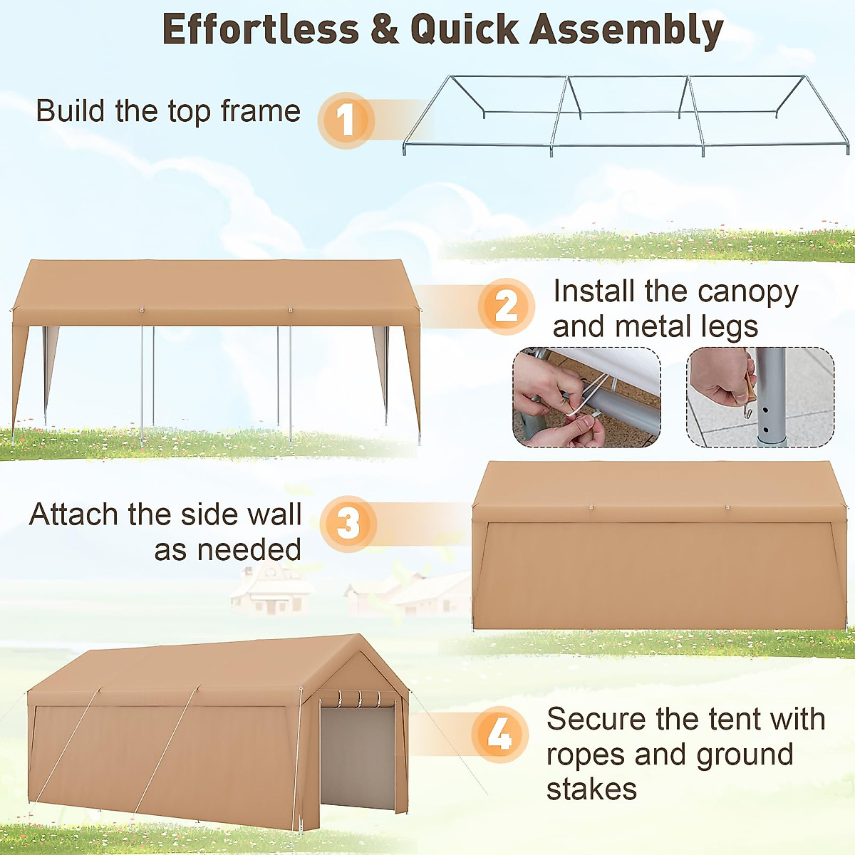 S AFSTAR 10x20FT Carport with Sidewalls, Heavy Duty Car Shelter Tent with 2 Roll-up Doors, 180g PE Canopy, 8 Sturdy Galvanized Steel Legs, Portable Garage Car Port Canopy for Car Boat Party Wedding