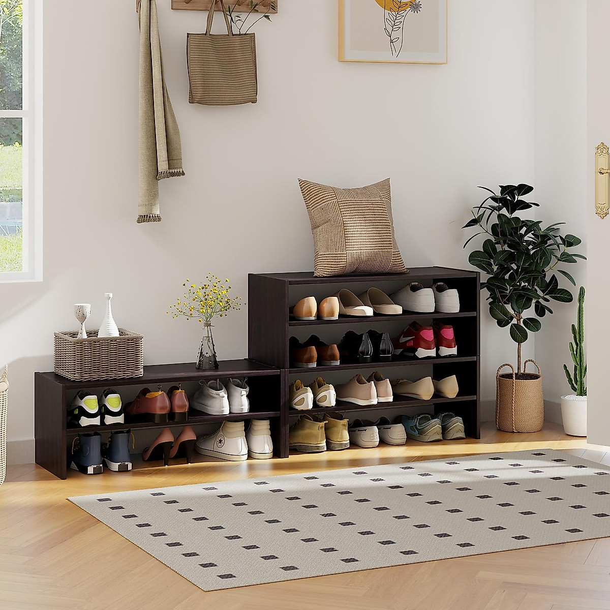 COSTWAY 6-Tier Shoe Rack, Extra Wide Shoe Shelf Organizer with Stackable Design, 31" Freestanding Storage Shoe Stand for Small Space Entryway Hallway Closet (Brown)