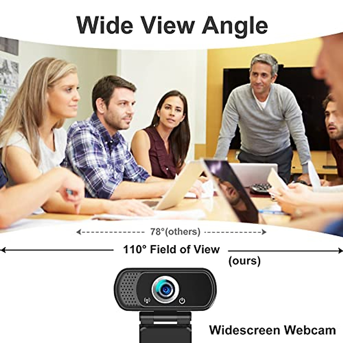 Hrayzan Webcam 1080p, Webcam with Microphone, USB Web Camera 110°Wide View, Plug and Play Computer Camera, Laptop Desktop Webcam for Conferencing Recording,Webcam Tripod and Privacy Cover Include