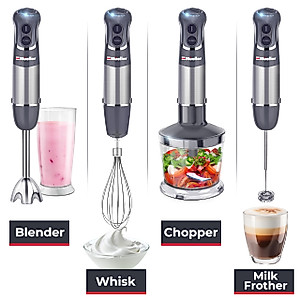 Mueller Smart Stick 800W, 12 Speed and Turbo Mode, 3-in-1, Heaviest Duty Copper Motor Immersion Blender, Titanium Steel Blades Hand Blender, Comfygrip Handle, Whisk, Beaker/Measuring Cup