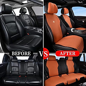 Coverado Leather Seat Covers with Head Pillow, Car Seat Covers Front Seats Alcantara Suede, Breathable Waterproof Protector Accessories for Truck SUV Pickup Auto ATV Automotive fit Most Cars Orange