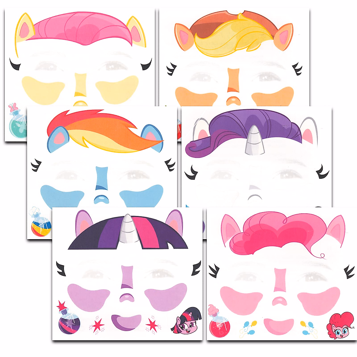 My Little Pony Face Painting Tattoos for Kids - Bundle with 6 My Little Pony Tattoo Sheets, Stickers, More | My Little Pony Party Supplies, Party Favors