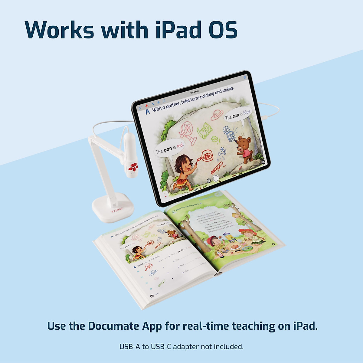 INSWAN INS-3 Detachable USB Document Camera for Teachers, built-in Mic, Light, Dual-Mode Autofocus, Windows, MacOS,Chromebook Compatible for Remote Teaching, Distance Learning, Webcam Web Conferencing