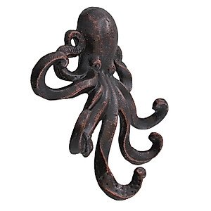 Decorative Cast Iron Octopus 5 Arm Wall Hook - Rustic Copper Finish