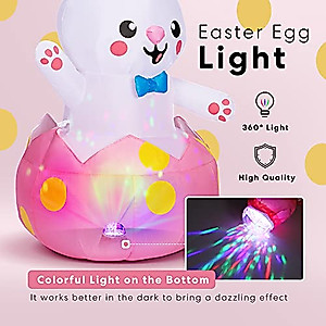VIVOHOME 4ft Height Inflatable Easter Bunny Friendly Rabbit with Bow Tie Waving Inside Eggshell Built-in Colorful LED Lights Blow up Outdoor Lawn Yard Decoration