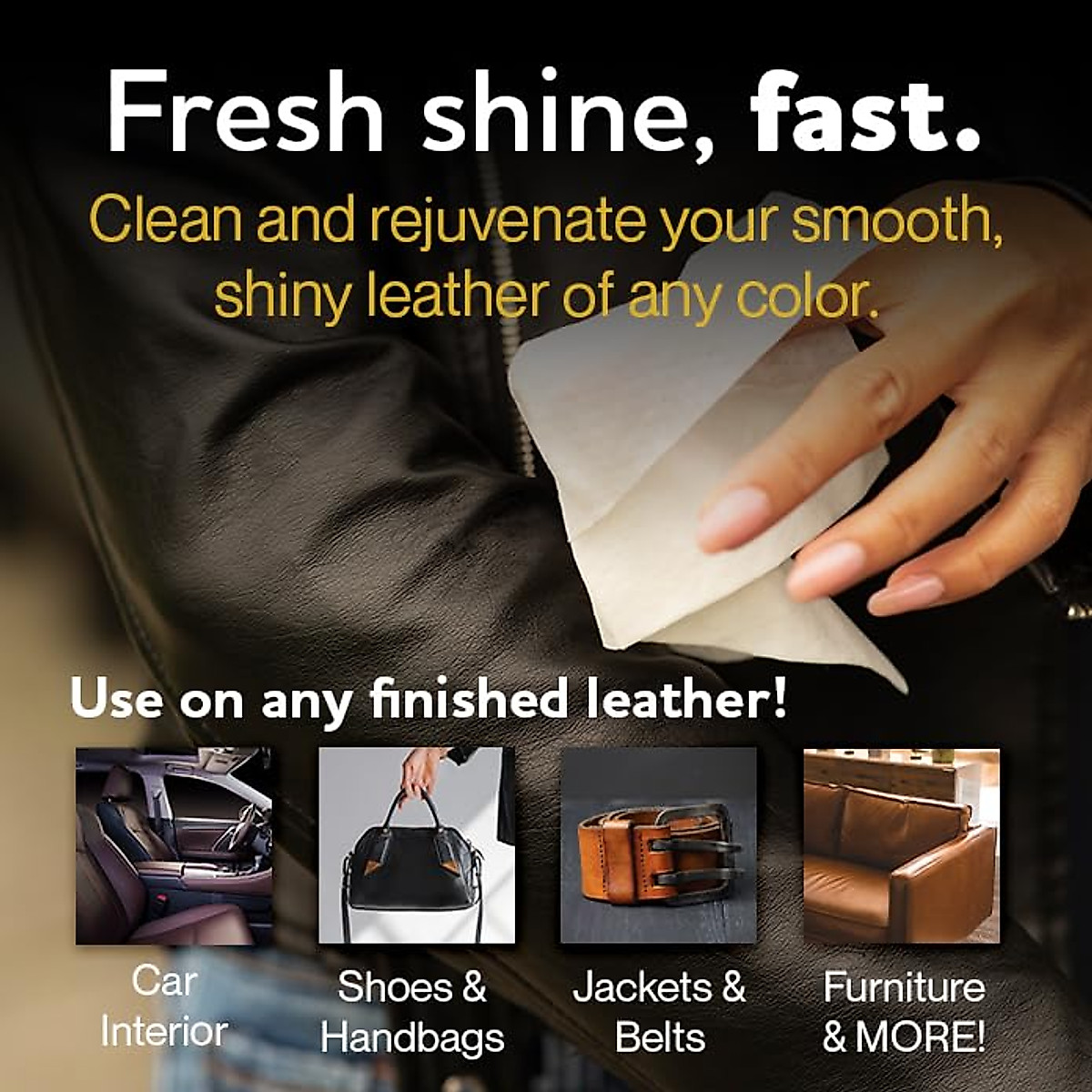 Premium Leather Cleaning Wipes, Leather Conditioner Wipes for Auotmobile, Furniture, Leather Bags, Leather Interiors, Shoes & ALL Other Leather Accessories – 20 Ct