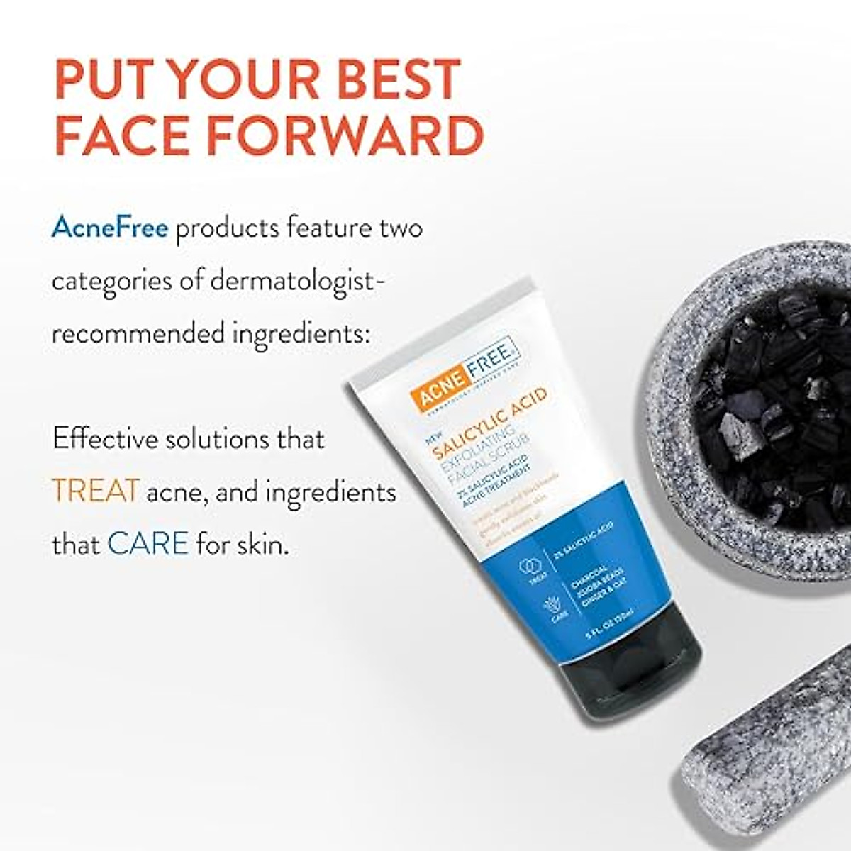 AcneFree Blackhead Removing Exfoliating Face Scrub with 2% Salicylic Acid and Charcoal Jojoba, 5 Ounce - Pack of 2