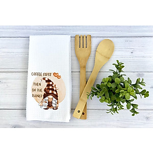 Coffee First Then Do The Things Waffle Weave Tea Towel | Kitchen Towel | Housewarming Gift | Fall Autumn Season Dish Towel | Friend Birthday Gift