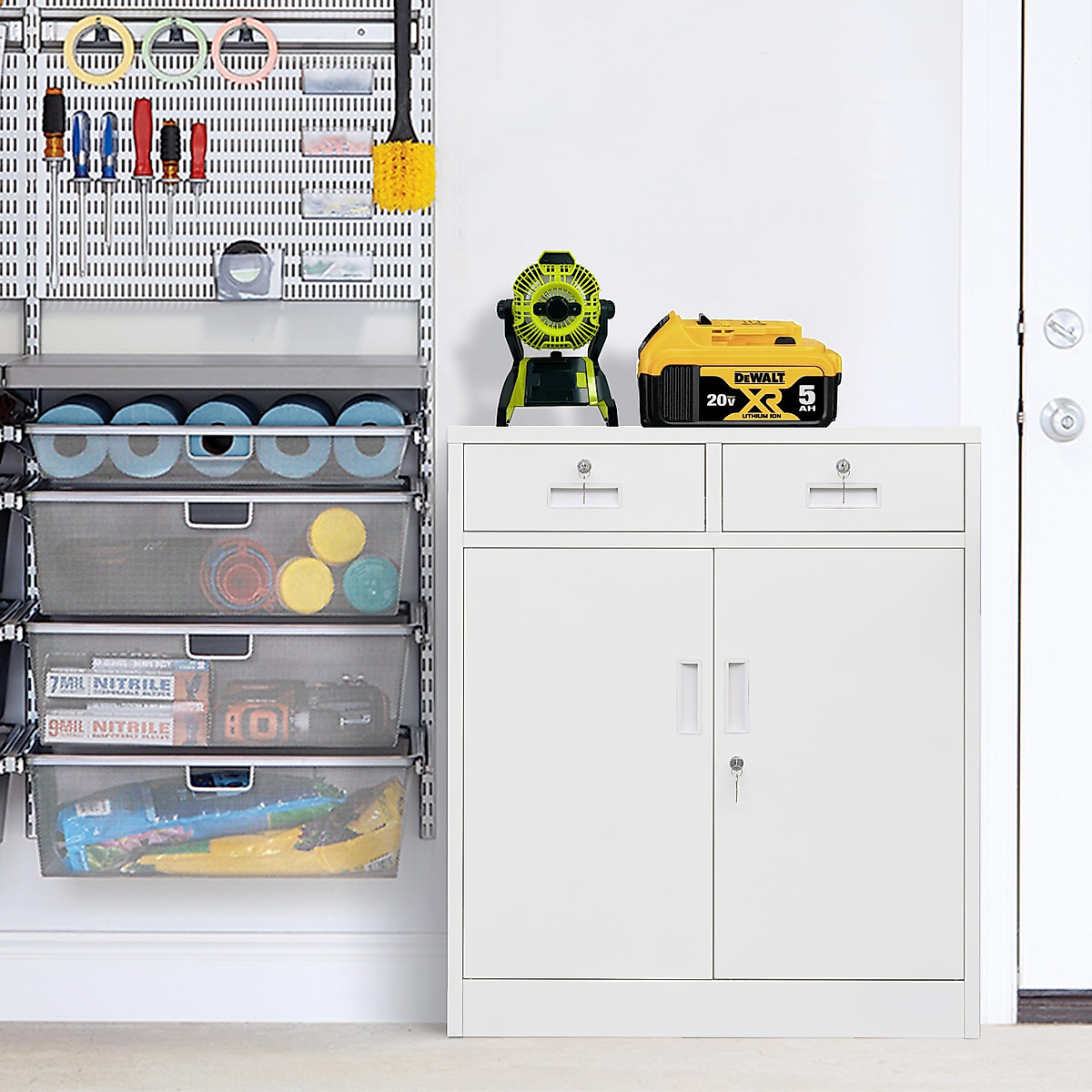 BESFUR 2 Drawers Metal Cabinet, 36” Locking File Cabinet for Garage、Classroom and Office - White