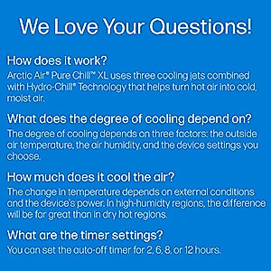 Arctic Air Pure Chill XL Evaporative Air Cooler - Powerful 4-Speed, Quiet, Lightweight Oscillating Portable Cooling Tower - Hydro-Chill Technology For Bedroom, Office, Living Room & More