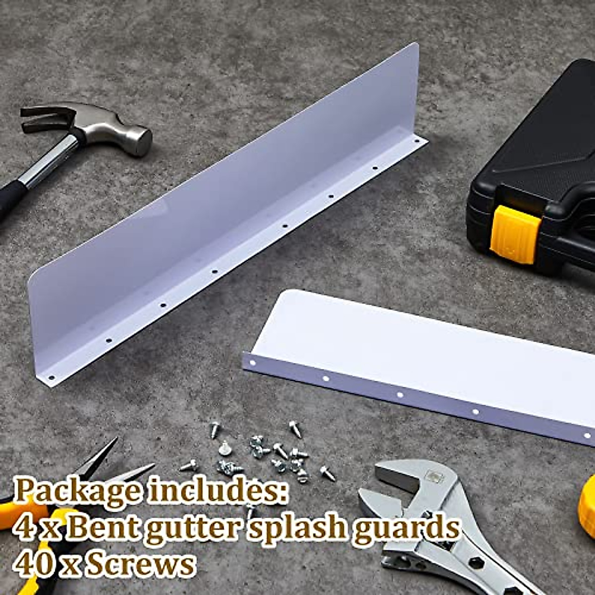 4 Pcs Gutter Valley Splash Guards Downspout Diverter Roof Rain Diverter White Roofing Gutter Guards with 40 Screws Gutters for House Residential Flat Shingle Roofs Corner (Straight)