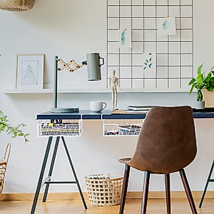 Under Shelf Basket, Bextsrack 2 PACK Sliding Wire Rack with Plastic Pad for Hanging Storage Basket, Under Cabinet Organizer for Kitchen Pantry Desk Bookshelf - White