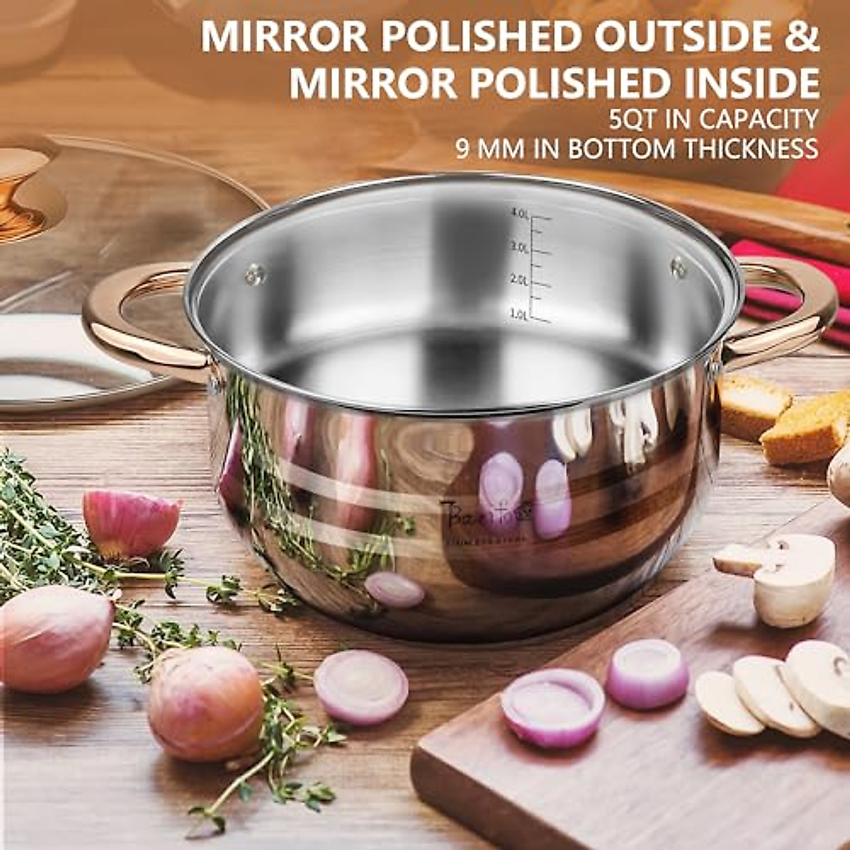 BAERFO Pots and Pans Set -8 Piece Stainless Steel Kitchen Cookware Set,Pots and Pans Set Nonstick cooking sets，suitable for Gas, Electric & Induction, Dishwasher Safe