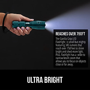 Gorilla Grip Powerful LED 750 FT Water Resistant 5 Adjustable Mode Tactical Flashlight, High Lumens Ultra Bright Battery Life Zoom Flashlights, Small Camping Car Mini Flash Light Accessories Teal Blue