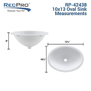 RecPro RV Oval Single Bowl Sink | 10" x 13" | White | No Faucet