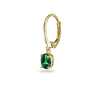 Yellow Gold Flashed Sterling Silver Created Emerald 7x5mm Oval Leverback Dangle Earrings for Women
