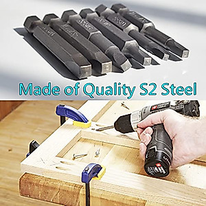Square Head Screwdriver Bits 6 Sizes SQ1, SQ2, SQ2.7, SQ3, SQ4, SQ5, SKZIRI 6PCS 1/4 Inch Hex Shank Square Screwdriver Tool Set Kits Magnetic Tips For Poket Hole Jig