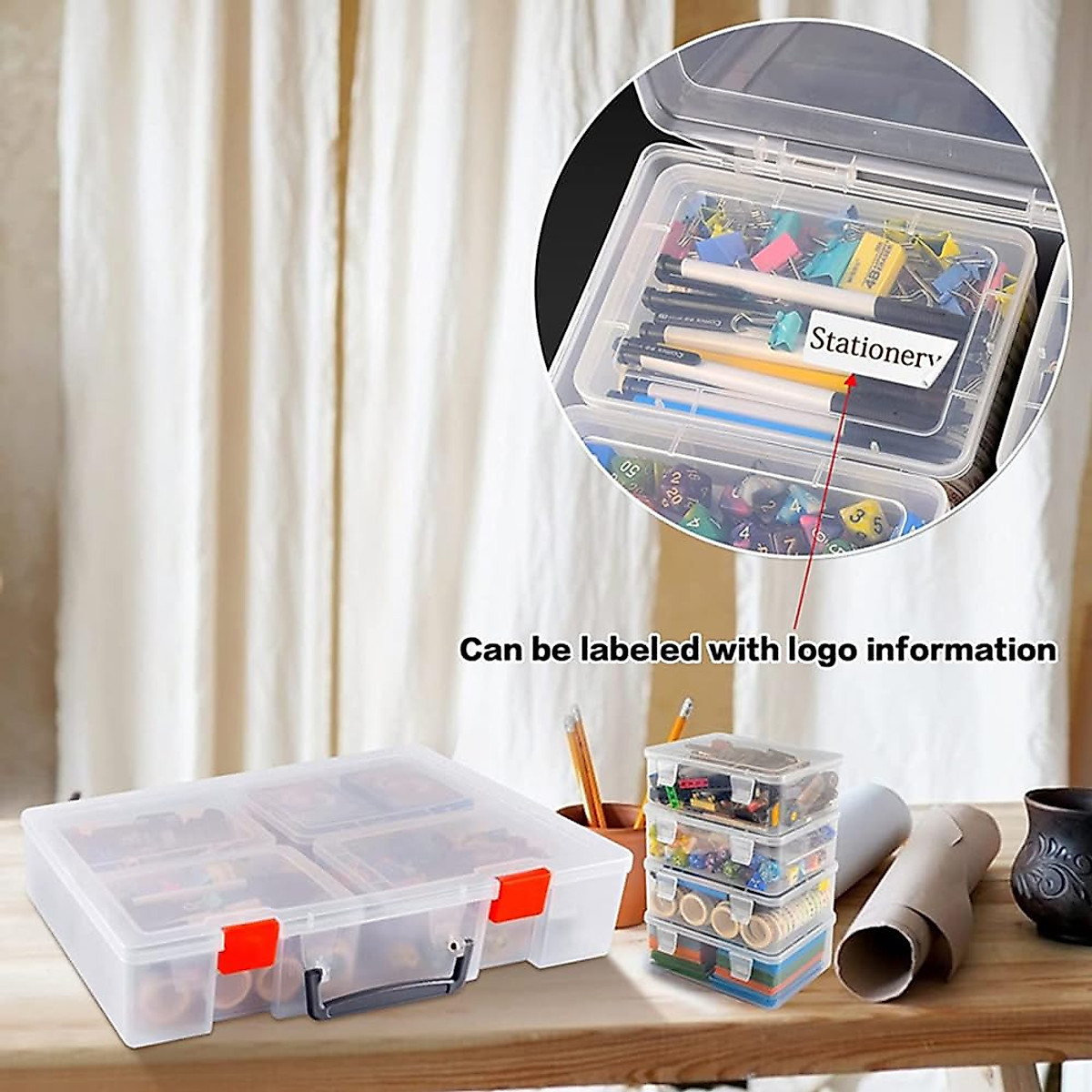 Chemlliy Portable Plastic Storage Box, Art & Craft Organizer with Handle, Clear Storage Bins Container for Organizing Tool, Craft, Bead, Lego, Sewing