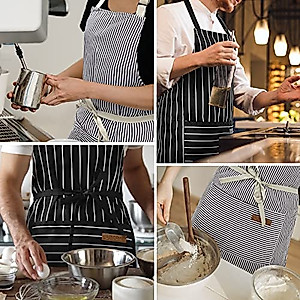 Ayla home 2 Pcs Aprons for Women with Pockets, Adjustable Neck Strap, Polycotton Chef Aprons for Men, for Kitchen Cooking Restaurant BBQ Painting Crafting (Black Broad Stripes/Brown Pinstripes)