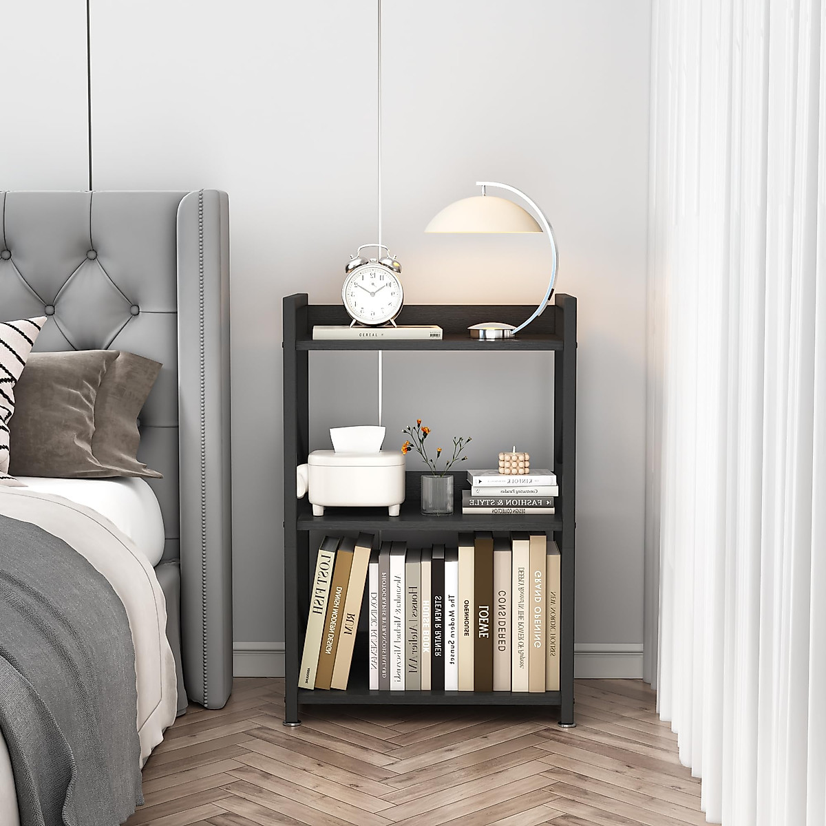 FUTRWORE Small Bookshelf for Small Spaces,Industrial 3 Tier Bookcase, Narrow Book Shelf Organizer, Small Shelf Open Display Rack for Bedroom, Living Room, Home Office(Black)