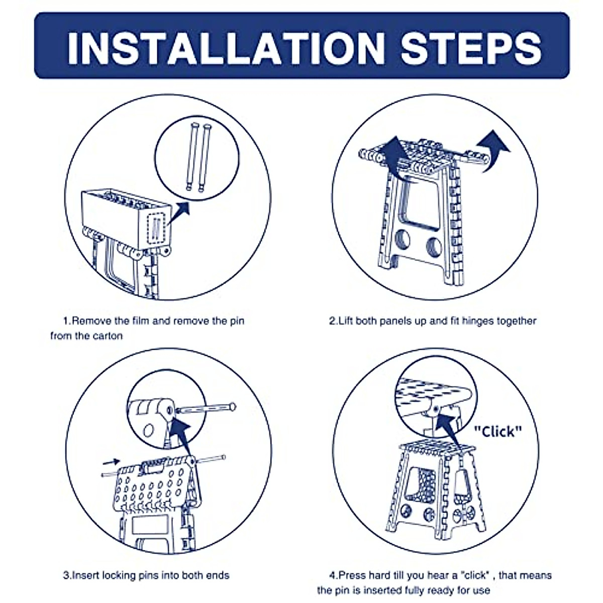 ACSTEP Folding Step Stool 16 Inch Stool Heavy Duty Plastic Foldable Step Stools for Adults and Kids, Stepping Stool with Handle, Folding Stool Suitable for Kitchen Hold Up to 400lbs (Black 1PC)