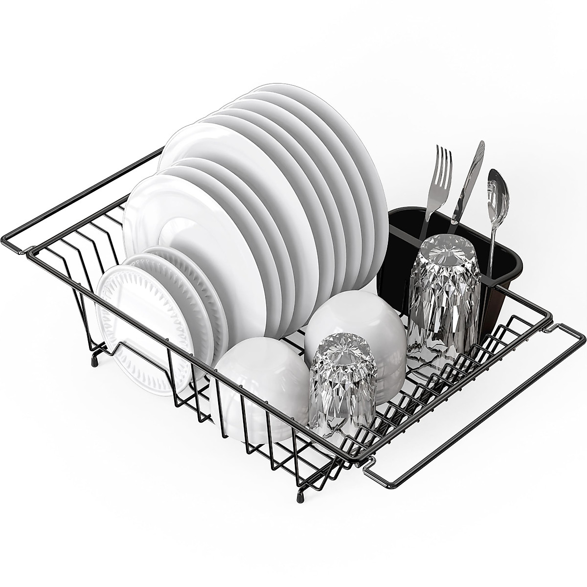 Simple Houseware Large Over Sink Counter Top Dish Drainer Drying Rack with Utensil Holder, Black