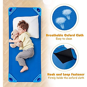 DORTALA Toddler Daycare Cots, Pack of 6, Stackable Sleeping Cots for Kids w/Easy Lift Corners, Children Nap Cots for Nursery, Preschool, Classroom, Naptime, Dark Blue