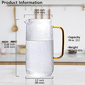 Luvan Glass Pitcher, 68oz Water Pitcher with Lid and Spout, Wide-Mouth Iced Tea Pitcher, Easy Clean High Heat Resistant Borosilicate Glass Jug for Juice, Milk, Cold or Hot Beverages ( 2.0L)