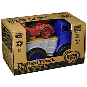 Green Toys Flatbed & Race Car, CB - Pretend Play, Motor Skills, Kids Toy Vehicles. No BPA, phthalates, PVC. Dishwasher Safe, Recycled Plastic, Made in USA.