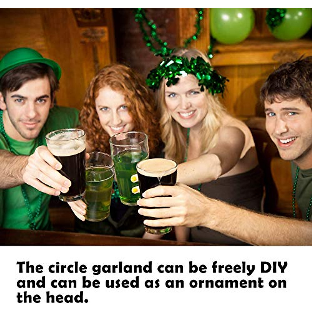 Whaline 3 Pack St. Patrick’s Day Green Tinsel Garland Include Shamrock Wreath, Wire Garland and Leprechaun Hat for Irish St Patrick Party Favor Home Wall Decorations