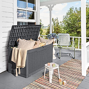 Devoko 97 Gallon Deck Box, Waterproof Resin Outdoor Storage Box for Outside and Patio, Large Outdoor Storage Bench Cabinet Lockable for Patio Furniture, Garden Tools and Pool Supplies (Gray)