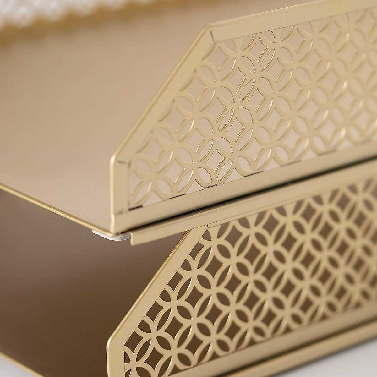 Blu Monaco Gold Desk Organizer Stackable Paper Tray Set of 2 - Metal Two Tier Tray - Stackable Letter Tray - Inbox Tray for Desk